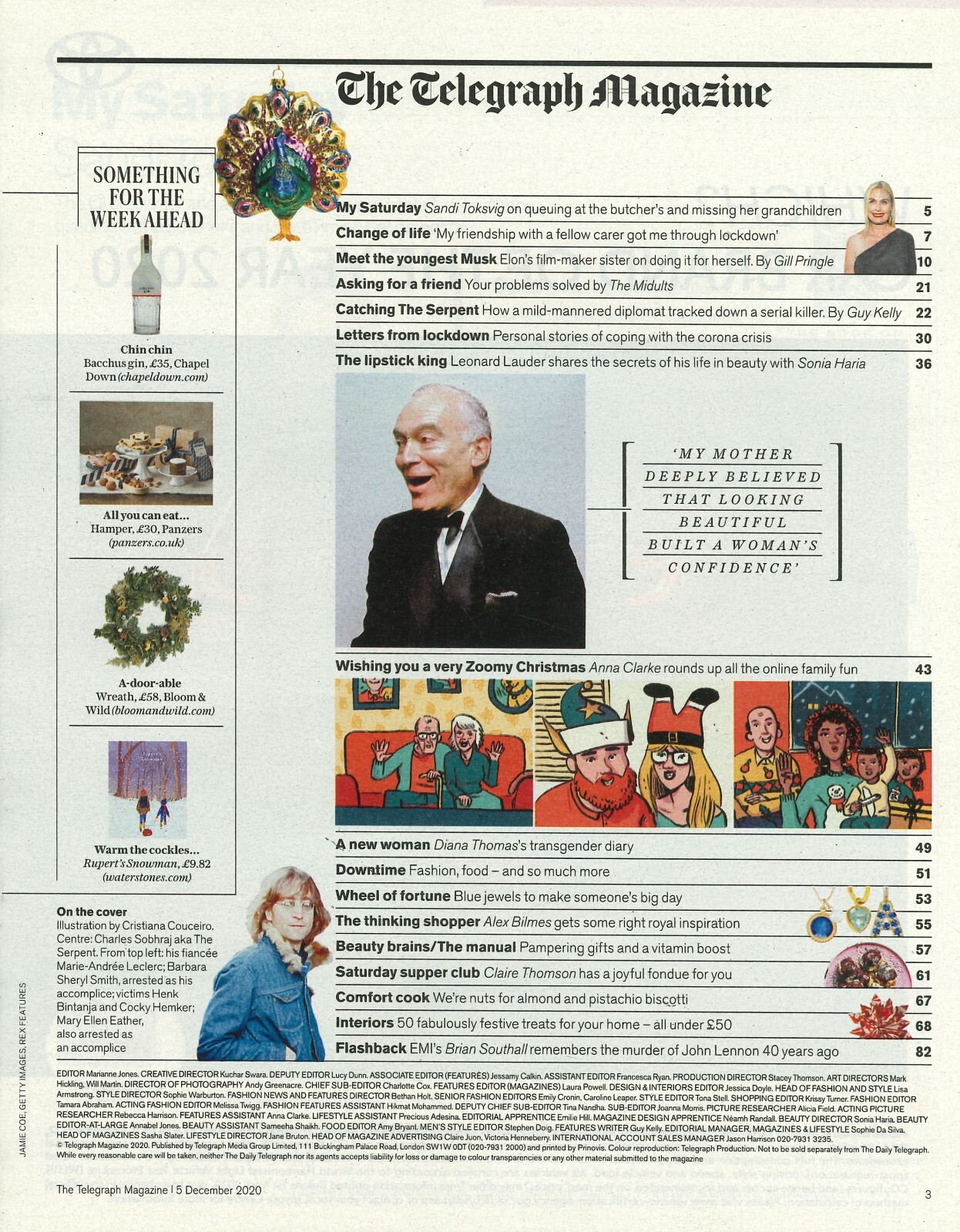 UK Telegraph Magazine: Tosca Musk, Sandi Toksvig, Leonard Lauder, Xmas ...