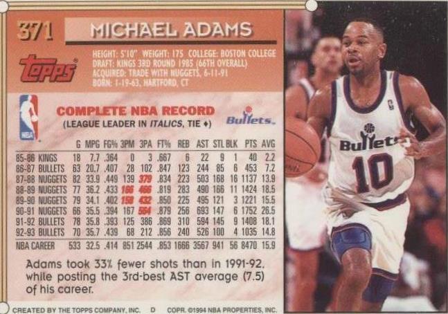 Las mejores ofertas en 1993-94 Topps - #371 Michael Adams | eBay