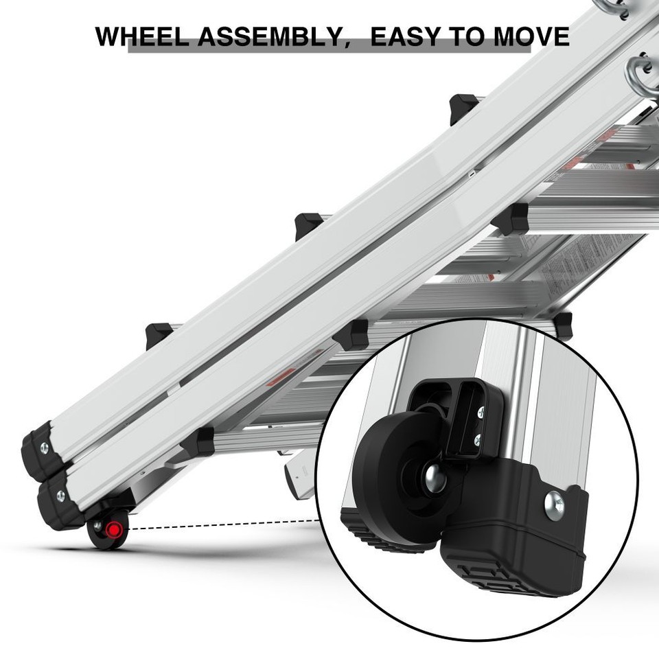 22 Ft Aluminum Adjustable Ladder Folding Extension Stepladder Multi-Use ...