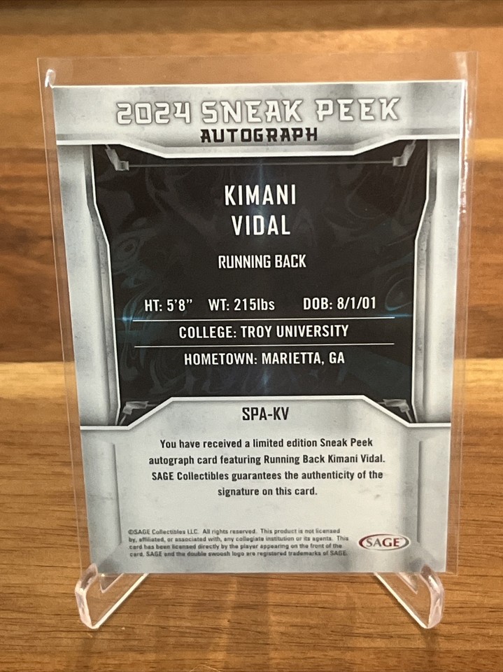 2024 Sage Sneak Peek Kimani Vidal Autograph 96/100 #SPA-KV | eBay