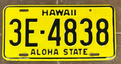 Hawaii 1969 License Plate # 3E-4838 | eBay