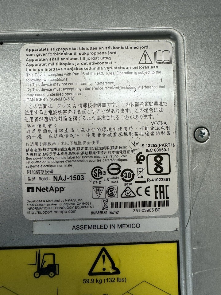 NetApp NAJ-1503 E5760, 40x 8TB SAS Disks, 2x IOMs, 2x PSUs Storage ...