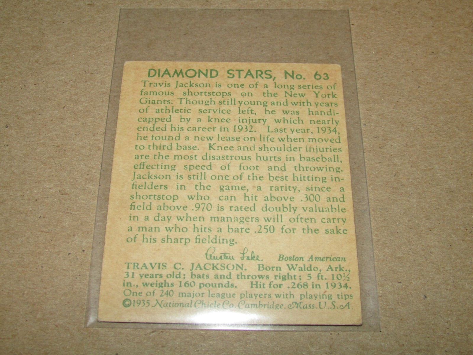 1934-36 National Chicle Diamond Stars - R327 #63 Travis Jackson for ...