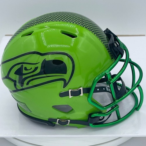 Seattle Seahawks Custom Painted Lime Green Mini helmet with Chrome ...