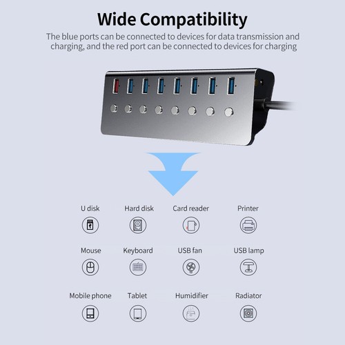 Multifunctional 8 Ports USB Hub USB Extension Converter with 7 USB3.0 ...