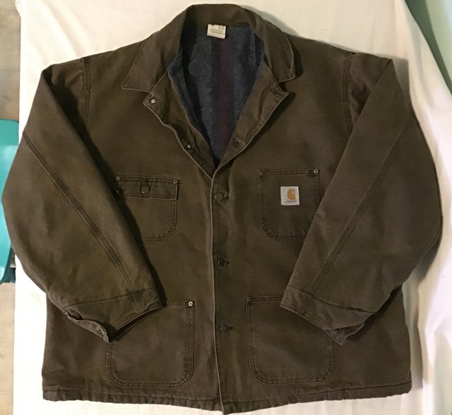 Vintage Carhartt Brown Chore Barn Coat Blanket Lined Work Jacket Mens ...