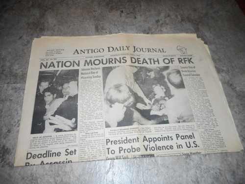 JUNE 6 1968 ANTIGO DAILY JOURNAL newspaper section - ROBERT KENNEDY ...