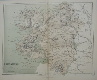 1868 MAP IRELAND ~ CONNAUGHT CASTLEBAR SLIGO GALWAY ISLE OF ARRAN ...