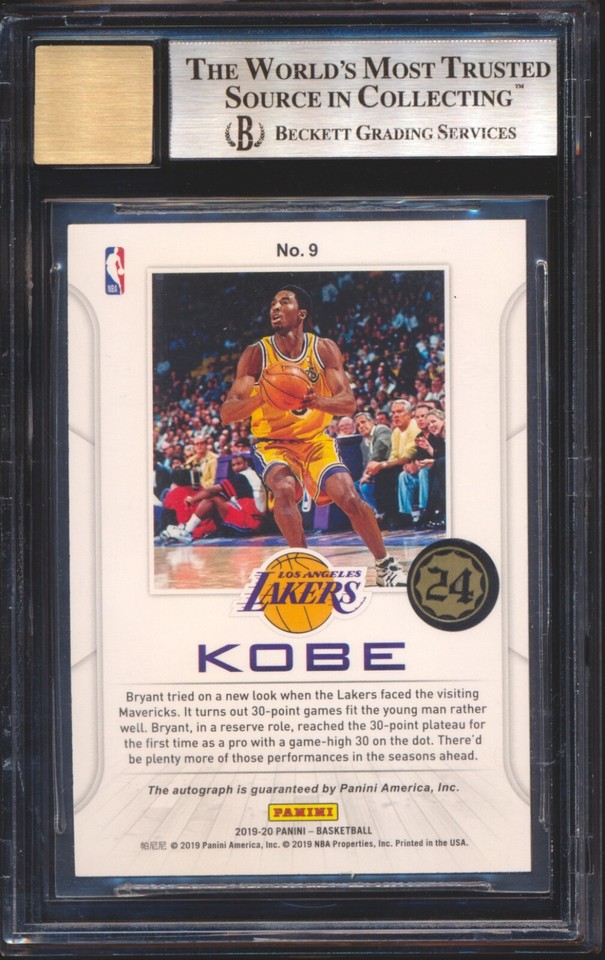 2019 PANINI CONTENDERS KOBE BRYANT #9 ON CARD AUTO AUTOGRAPH BGS 8.5 ...
