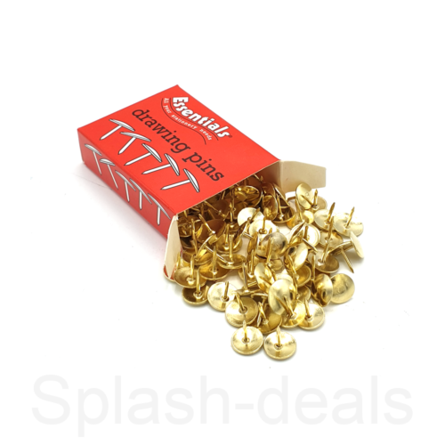 100 x Brass Drawing Pins Strong Metal - Gold Colour Thumb Tacks - 9.5mm ...
