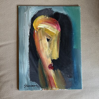SHWAN ZIWAR PAINTING ABSTRACT FACE RED LIPS 9"X12" ORIGINAL SIGNED ...