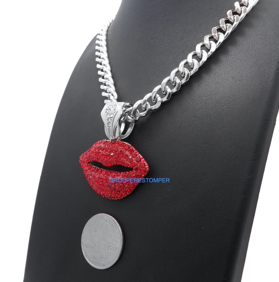 Red Lips New Crystal Rhinestone Pendant with Long Necklace | eBay