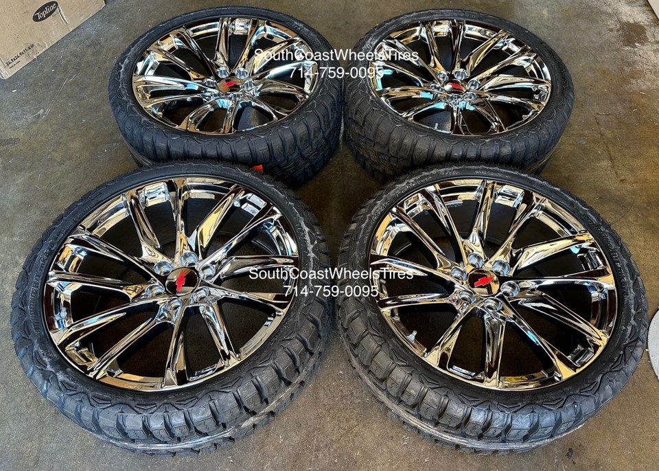 24'' Escalade FR98 CHROME WHEELS Silverado Tahoe Yukon Sierra 33'' MUD ...