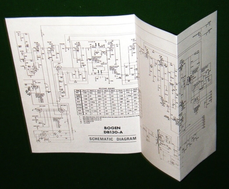 BOGEN DB130-A Amplifier Schematic Diagram, Tubes, Resistance etc for DB130A Amp | eBay