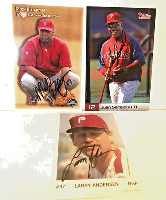 3 Signed Philadelphia Phillies Post Cards -J. Samuel, L. Anderson, M ...