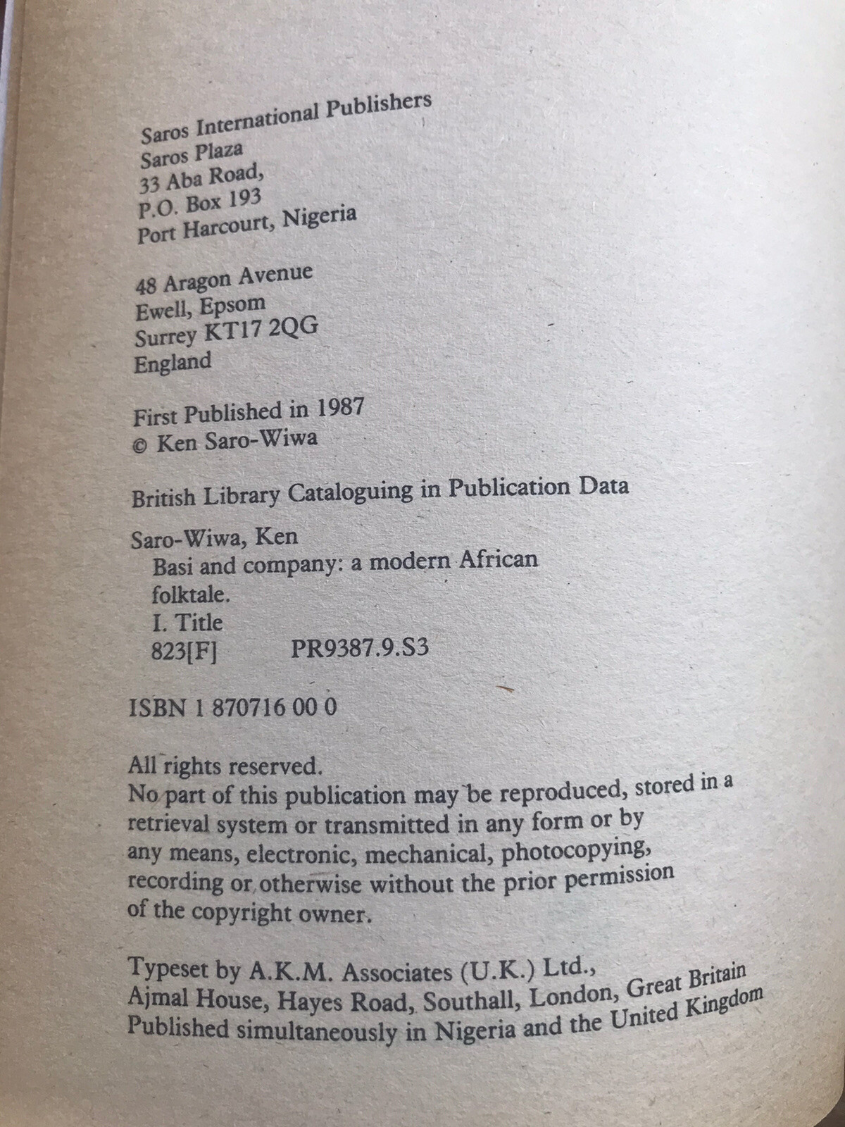 Basi And Company By Ken Saro-Wiwa. *SIGNED FIRST PRINT PB* 1987. RARE ...