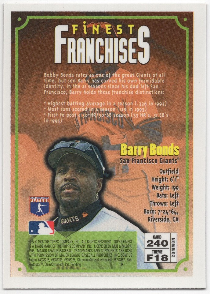 MLB Single Trading Cards Barry Bonds Pittsburgh Pirates San Francisco ...