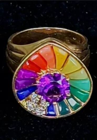 Estate John Tolle 14k Gold Diamond Multi Gemstone Band Ring- 15.5 grams ...