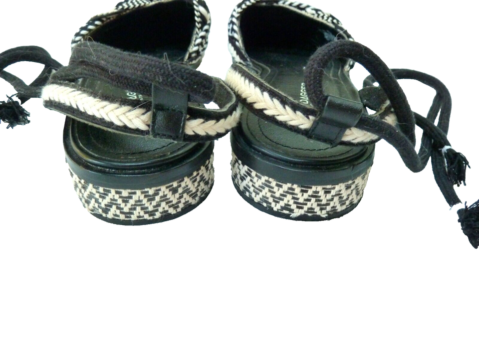 Kelsi Dagger Brooklyn Slingback Sandals 9 Pointy Toe Black/White Rope ...