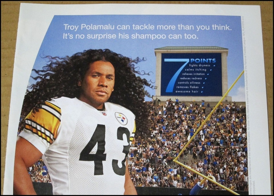 2010 Troy Polamalu Head & Shoulders Print Ad Advertisement Pittsburgh ...