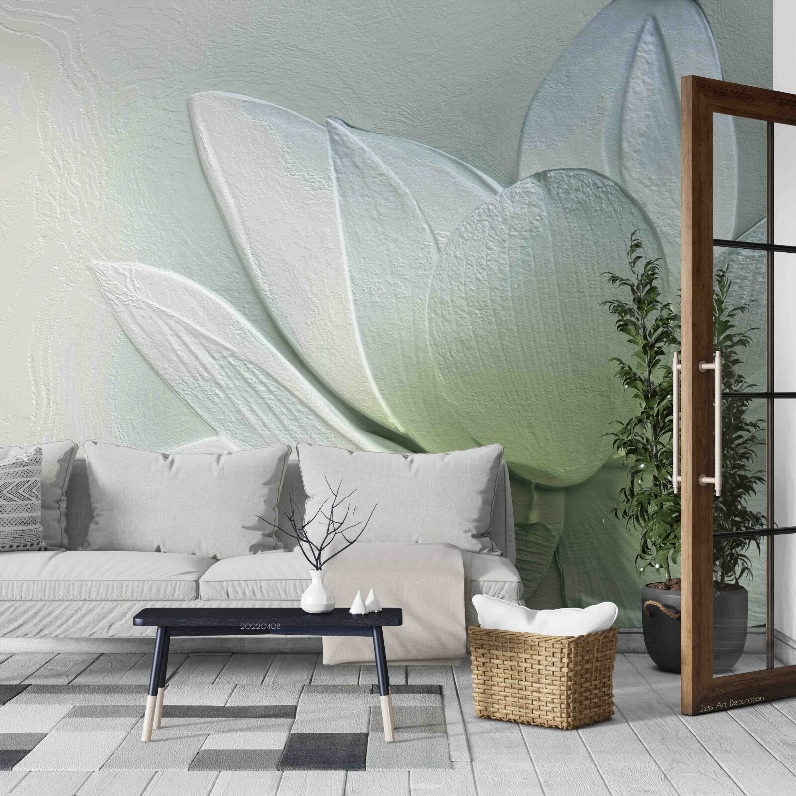 3D Fresh Lotus Embossed Self-adhesive Removable Wallpaper Murals Wall ...