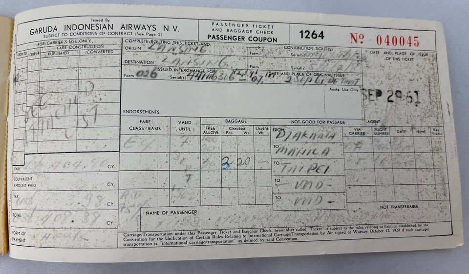 Garuda Indonesian Airways Ticket 1961 | eBay