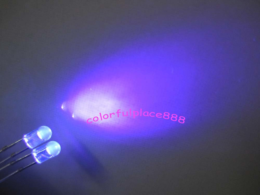 100pcs, 3mm Purple Violet UV Round Flangeless Water Clear LED Leds ...