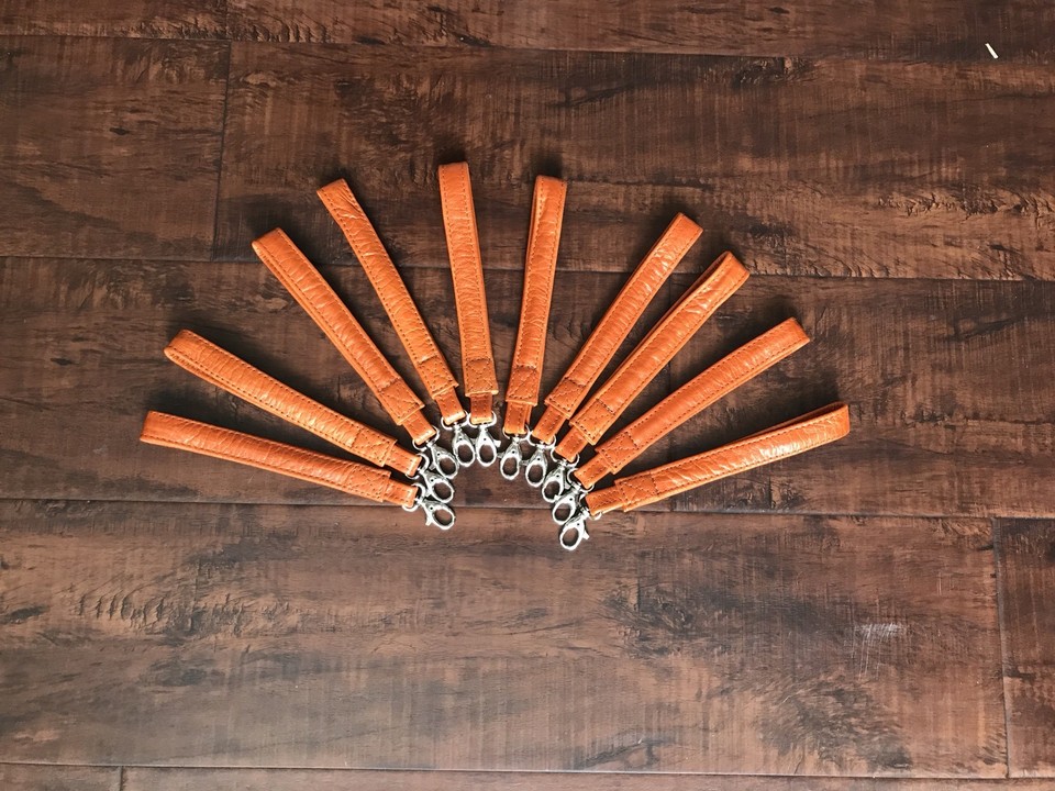 Orange Leather Wrist Strap, Leather Keychain, Strap Purses, Key Holder ...