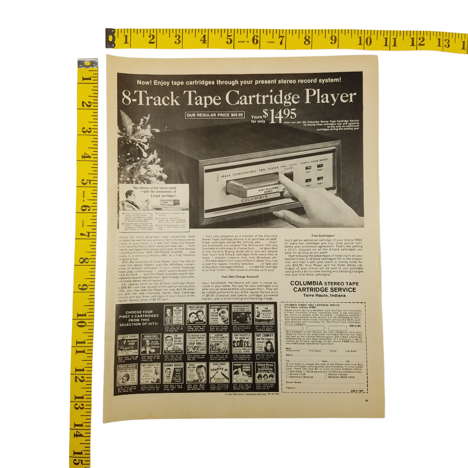 1968 Columbia Stereo Tape Vintage Print Ad 8 Track Tape Cartridge ...