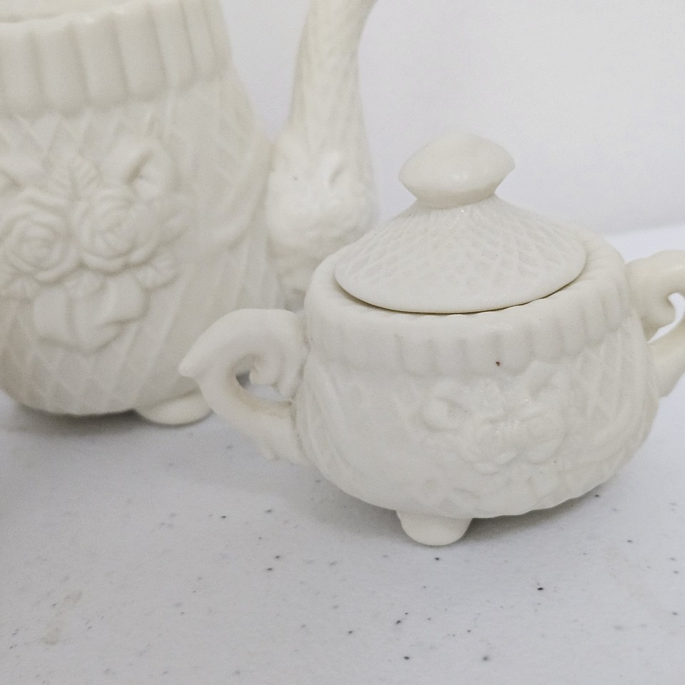 Vintage Porcelain Bisque Miniature 9 Piece Creme Tea Service Set ...