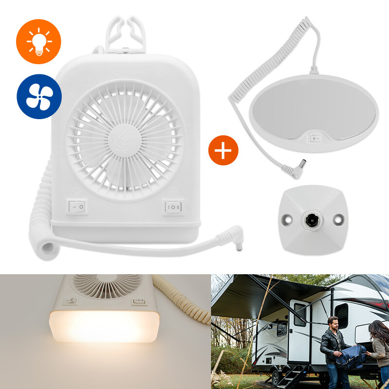 RV Light Fan Combo 12V Bedside Lamp 2-Phase Fan Bunk Pop-up Van Camper ...