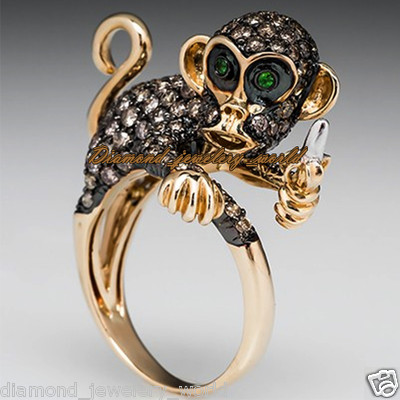 Stunning 5.29ctw Rose Cut Diamond Emerald Silver Victorian Monkey Ring ...