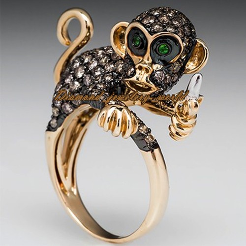 Stunning 5.29ctw Rose Cut Diamond Emerald Silver Victorian Monkey Ring ...