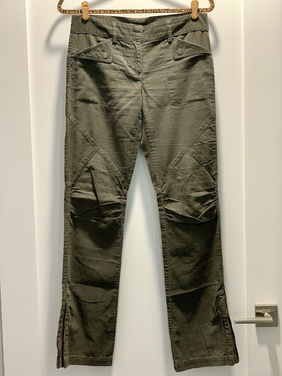 BCBG Max Azria Khaki Green Micro Corduroy Bootcut Zip Pants Size 4 Mid ...