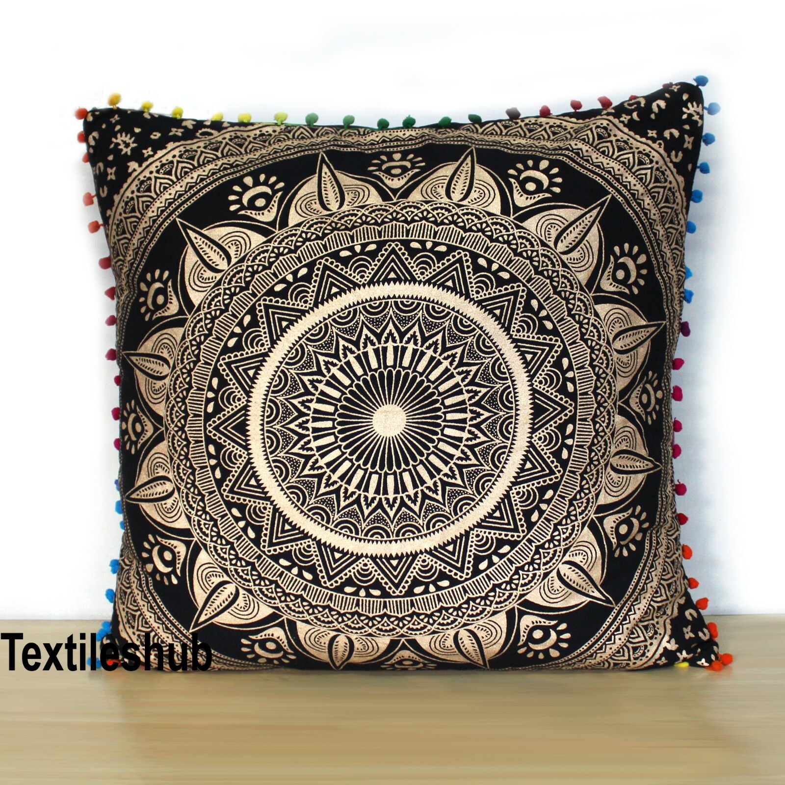 Indian Black & Gold Mandala Pillow Decorative 5 Pcs Set Of 24x24 ...