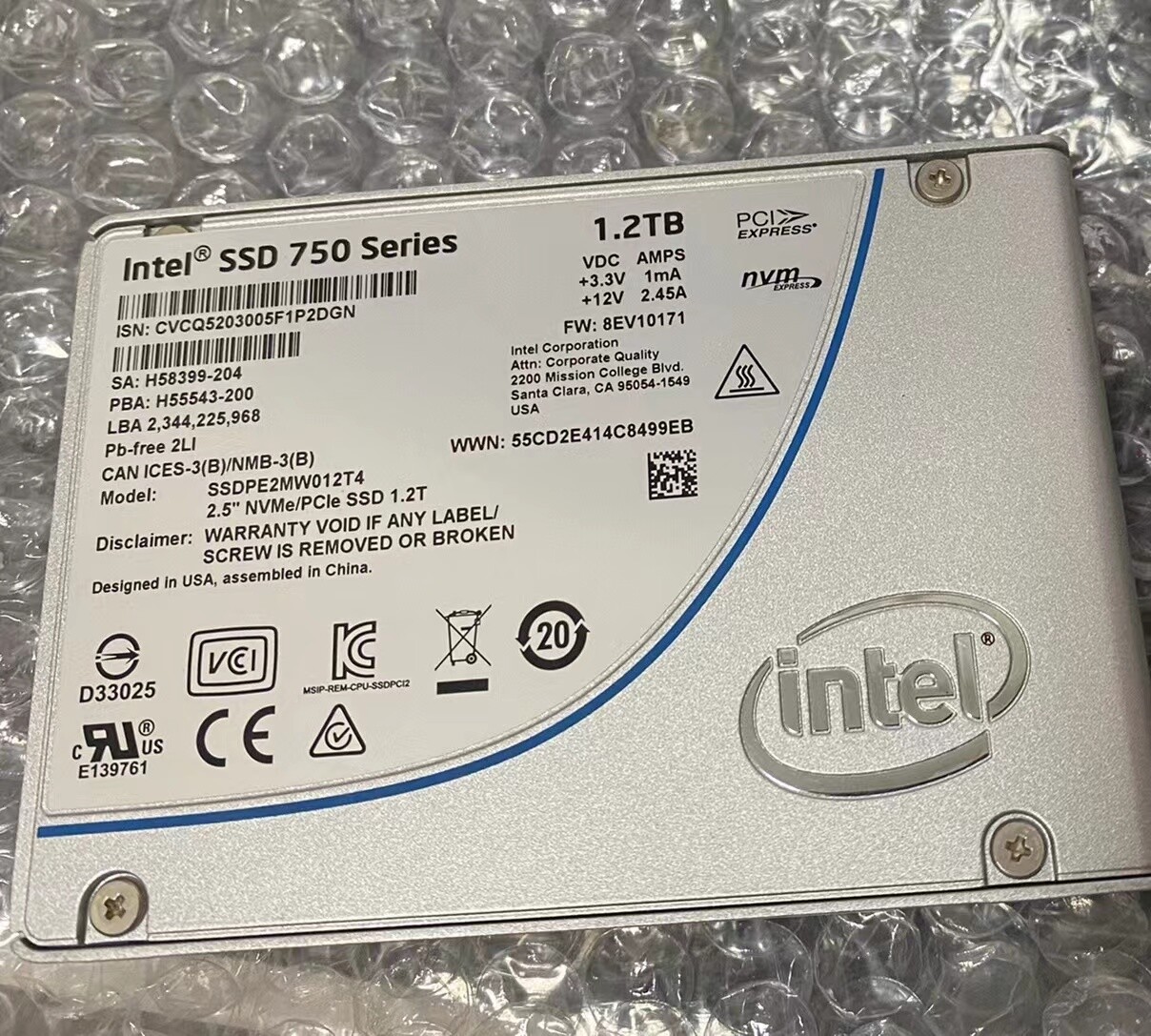 1.2TB INTEL SSD U.2 750 Series Nvme Pcie 3.0x4 SSDPE2MW012T4 8EV10171 ...