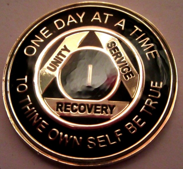 Black Gold Alcoholics Anonymous AA 1 Year Medallion Token Coin Chip ...
