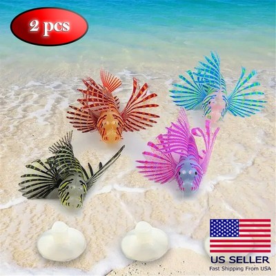 2pcs Aquarium Artificial Luminous Lionfish FishTank Landscape Silicone ...
