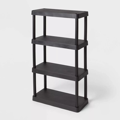 4 Tier Plastic Shelf Unit Black - Brightroom | eBay