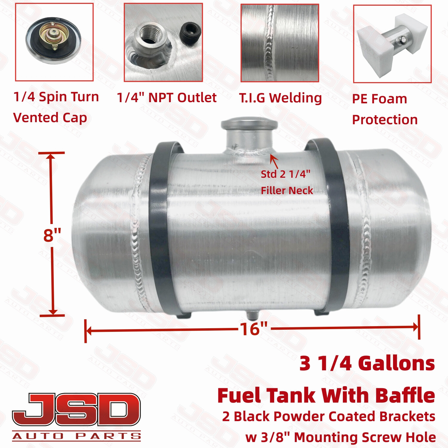 8''x16'' 3 1/4 Gallons 1/4 NPT Aluminum Spun Gas Tank Fuel Tank Cell ...