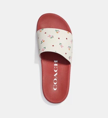 Coach Uli Sport Slides Heart Floral Print Red White y2k Kawaii Sandals ...