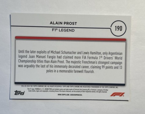 ALAIN PROST 2024 Topps Chrome Formula 1 F1 #190 Black White Raywave | eBay