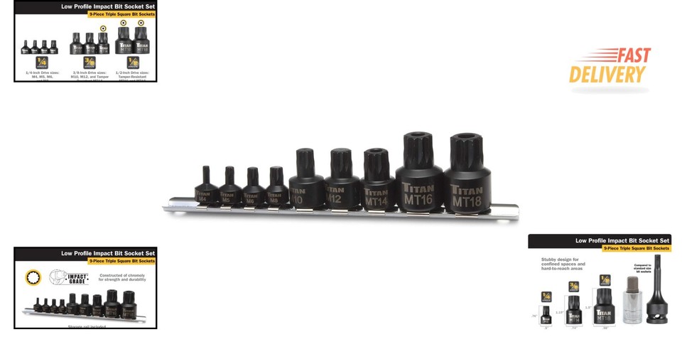 Versatile 9-Piece Low Profile Triple Square Socket Set with Steel ...