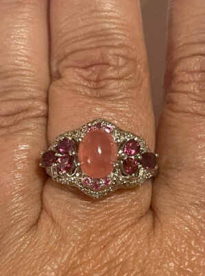 Sterling Silver Cabochon Sunstone, Rhodolite Garnet & Pink Sapphire ...