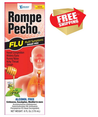 Rompe Pecho Sugar Free Cough & Flu Multi Symptoms Syrup 6 oz eucaliptus ...