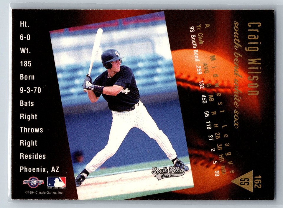 1994 Classic Best Gold Craig Wilson Rookie South Bend White Sox RC #162 ...