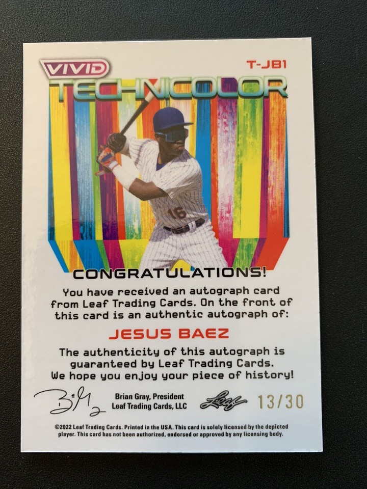 Jesus Baez 2022 Leaf Vivid Technicolor Rookie Auto #13/30 | eBay