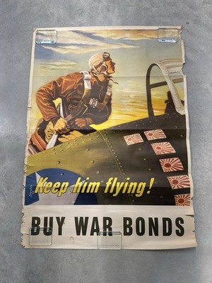 Original 1943 WWII “Keep Him Flying” War Bonds Poster 40x28 Schreiber ...