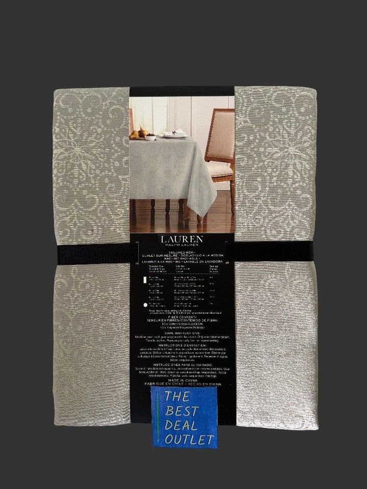 Ralph Lauren Oblong Tablecloth 60 x 120 Gray Textured Holidays ...