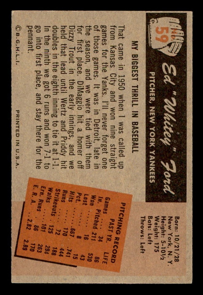 1955 Bowman Baseball #59 Whitey Ford VG/EX *f2 | eBay